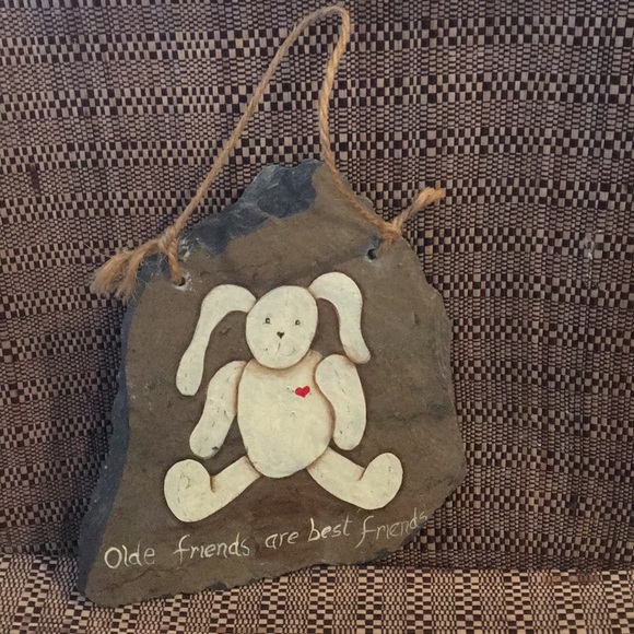 Accents | Rabbit Or Bunny With Red Heart Hand Painted Slate | Poshmark